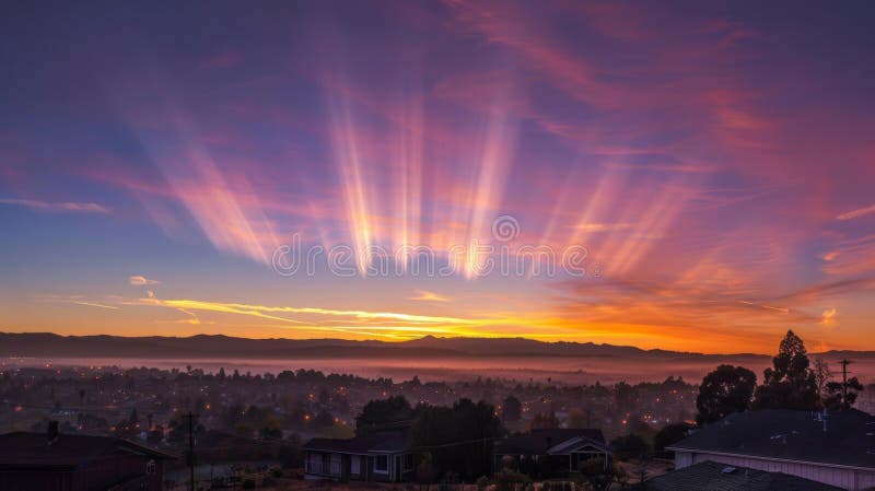 The Sky is Awash with Ethereal Columns Emanating from the Sun at Dawn ...