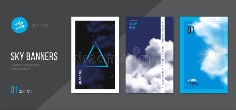Sky Banner Set. Vector Templates for Your Design. Clouds, Sun and Stars ...