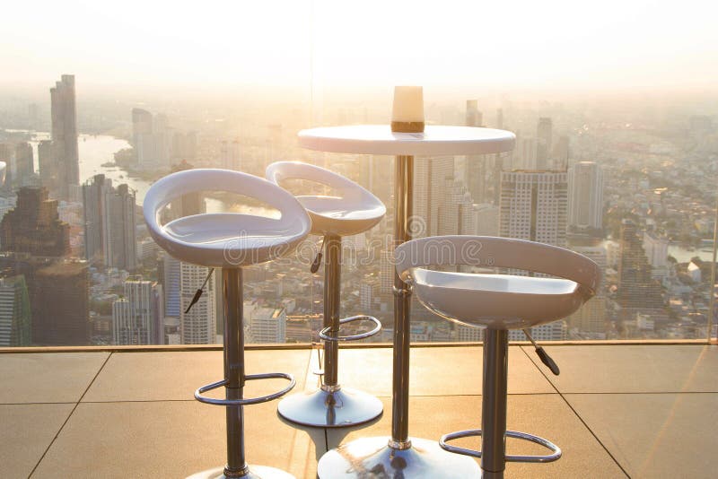 Sky Bar Rooftop with View City in Bangkok Stock Photo - Image of ...