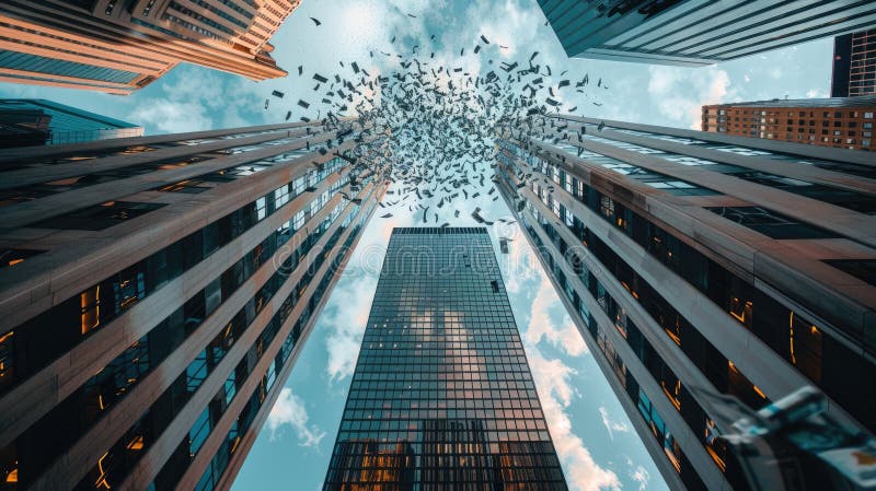 The Sky is Blue and the Buildings are Tall with Money Falling from the ...