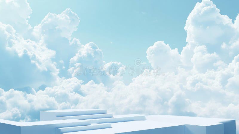 Sky Blue,Cloud Background,White Podium Platform Step,Minimal 3d ,Vector ...