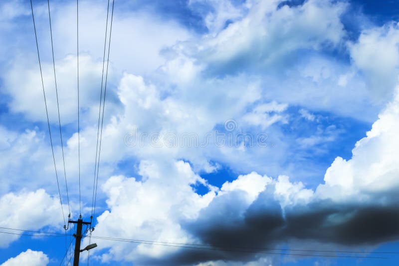 The Sky is Blue. Column with Wires in Different Directions Stock Photo ...