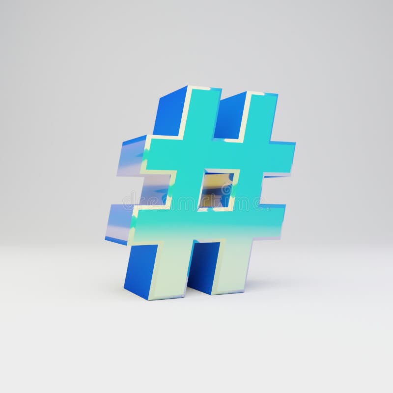 Chrome Hashtag Symbol. 3D Render Shiny Metal Font Isolated on Black ...