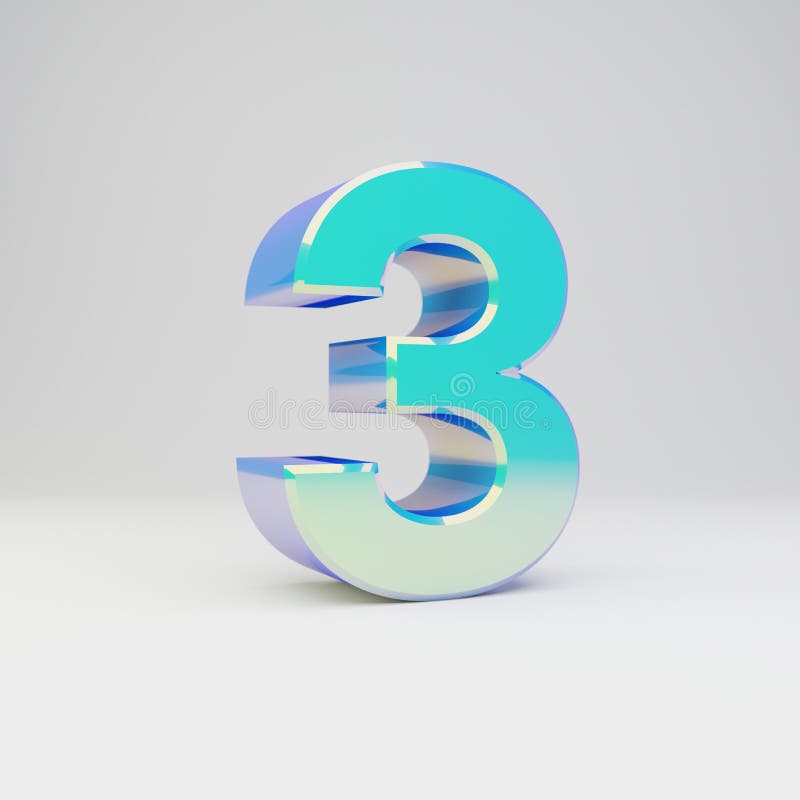 Sky Blue 3d Number 3. Metal Font with Glossy Reflections and Shadow ...