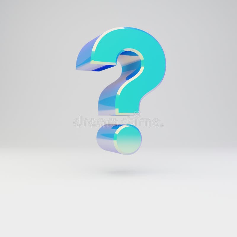 Sky Blue 3d Question Symbol. Metal Font with Glossy Reflections and ...