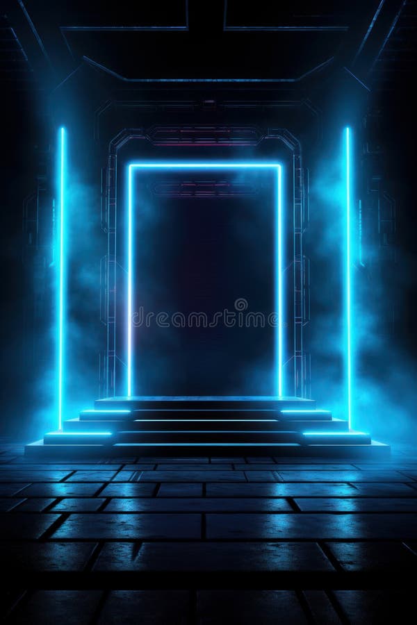 Sky Blue Neon Light Flashing on Stage Generative AI Stock Illustration ...