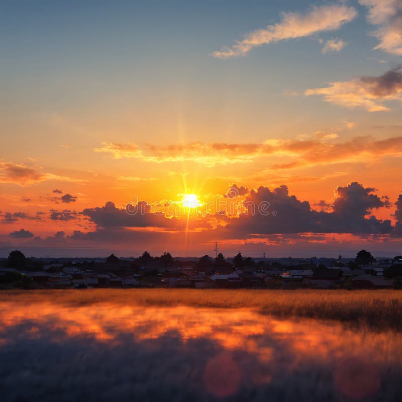 Sky Blue and Orange Light of the Sun through the Clouds in the Sky Made ...