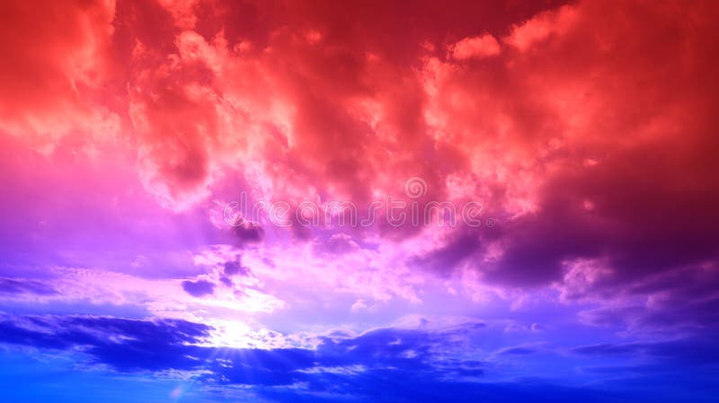 Sky with Blue and Red Colored Clouds Stock Image - Image of vibrant ...