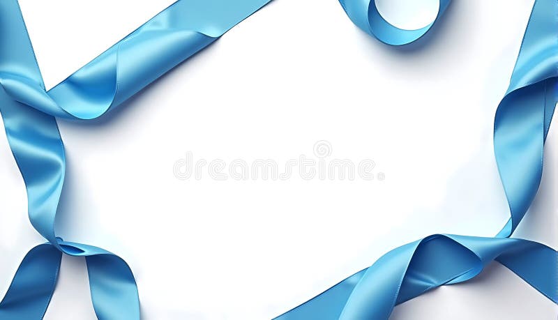 Sky Blue Satin Ribbon and Bow Frame, White Background, Festive ...