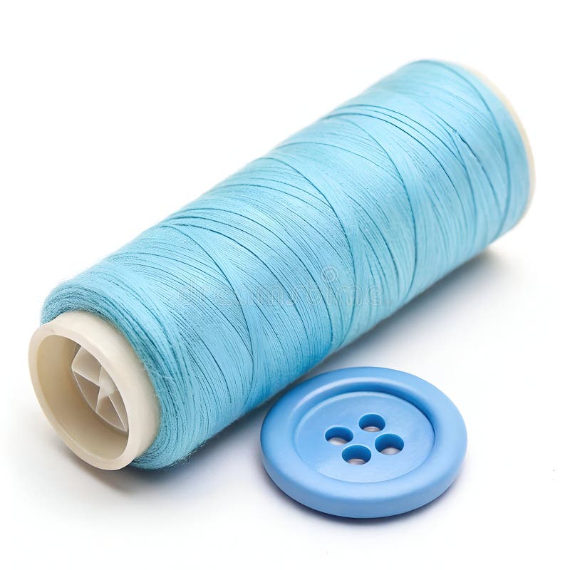 Sky Blue Sewing Thread with Cloth Button Isolated on White Background ...