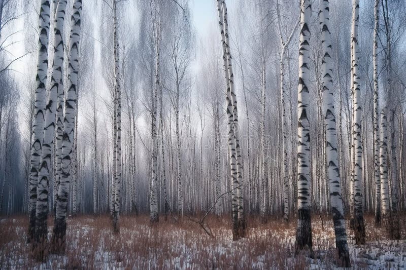 Sky Blue Trees Birch Landscape Winter Grove Birch Trunks Tree White ...