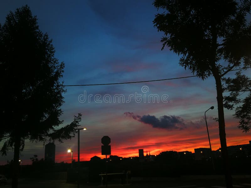 Sky is burning Red stock image. Image of night, evening - 156274621