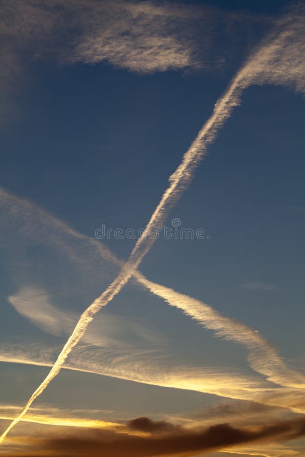 Chemical trails on sky stock image. Image of chemical - 205915913