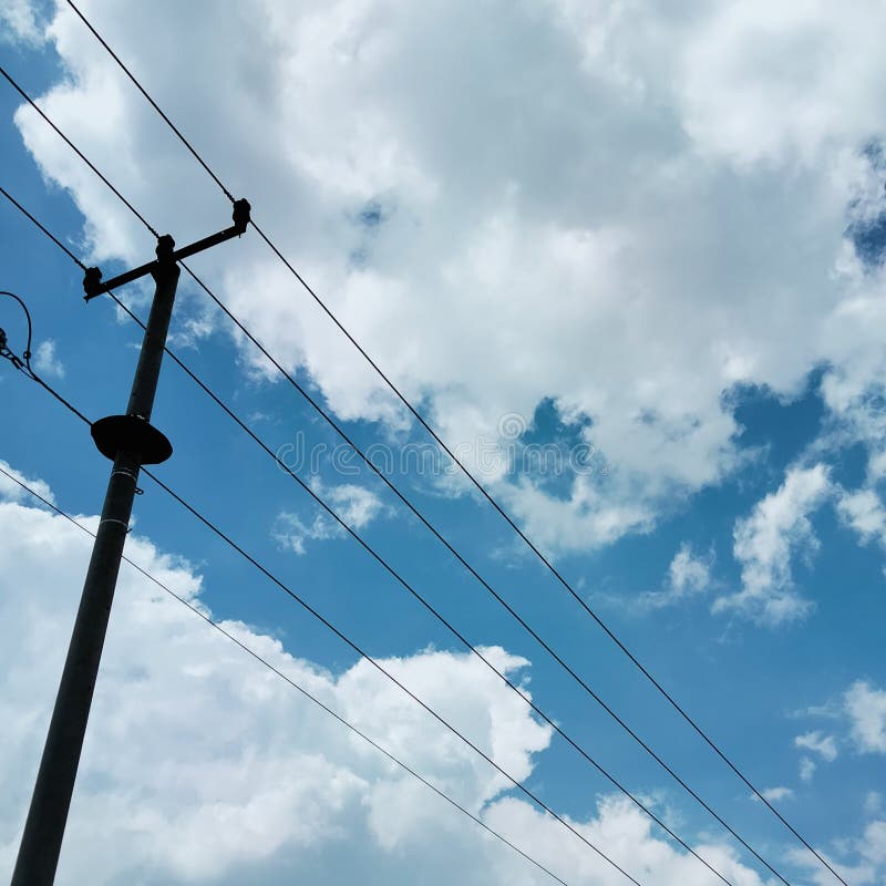 The Sky with Clear Cloud and the Power Lines Stock Photo - Image of ...