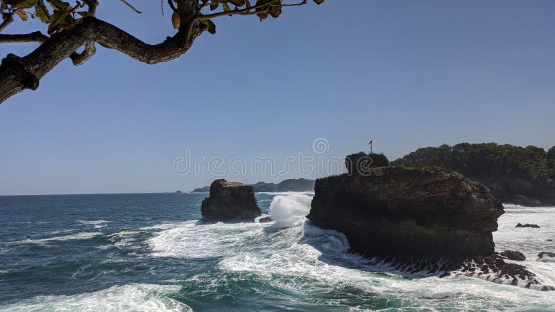 Big Waves Seen from Mount Kombang, Ngliyep Beach, Indonesia. Stock ...