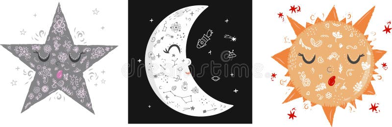 In the Sky: Clip Art Elements Sun, Moon and Star Stock Vector ...