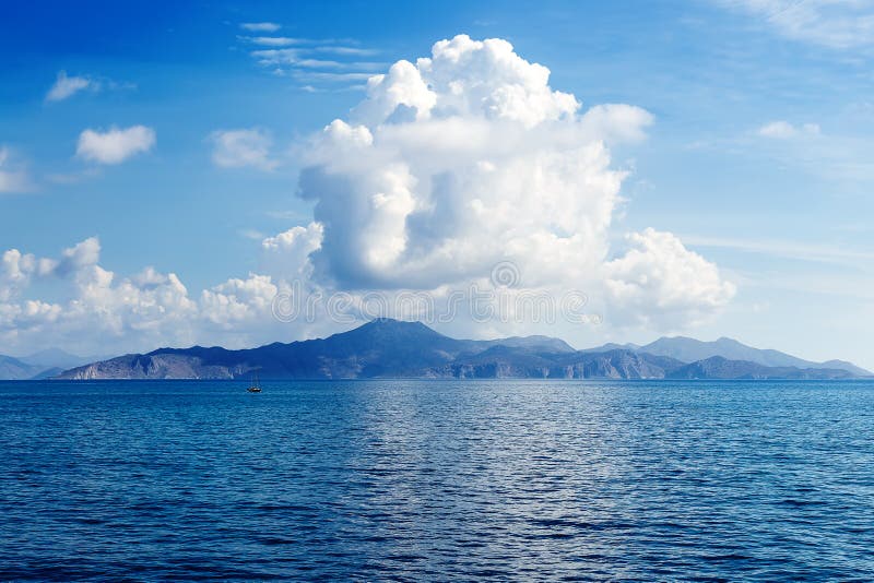 Sky and Cloud Over Island at Sea Stock Photo - Image of journey ...