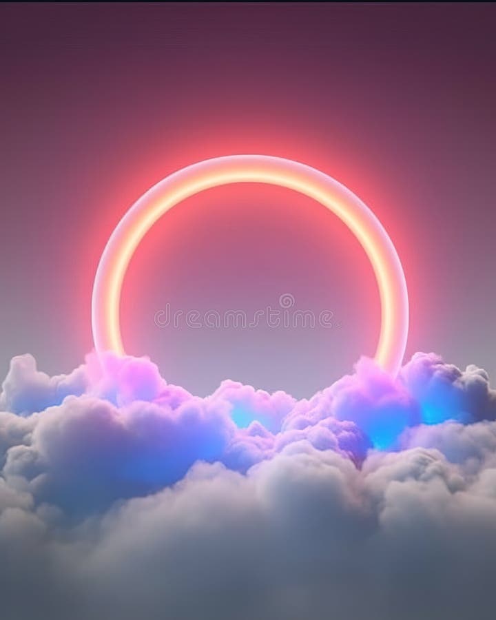 Sky and Clouds. Abstract Geometric Background Ring Shape with Glowing ...