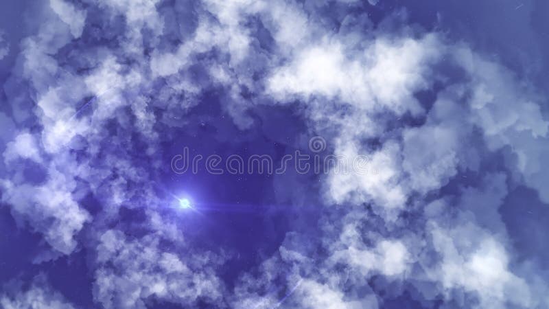 Sky Clouds on Background of Shining Point. Animation. Cosmic Ray of ...