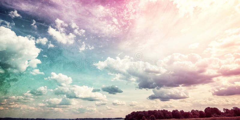 Sky and Clouds with Gradient Filter and Grunge Texture, Nature Abstract ...