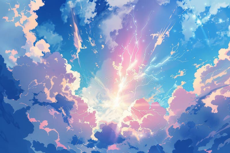 Sky with Clouds and Lightning, Anime Style. Generative AI. Stock ...