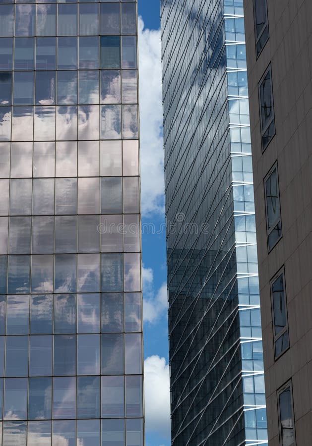 Sky and Clouds between Modern Office Buildings, Sky Reflection on ...