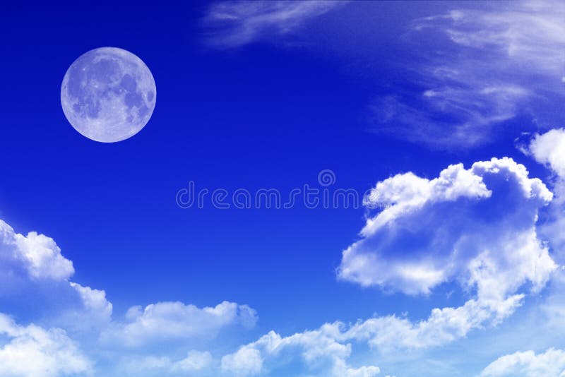 Dramatic Nighttime Clouds and Sky with Large Full Blue Moon Stock Image ...