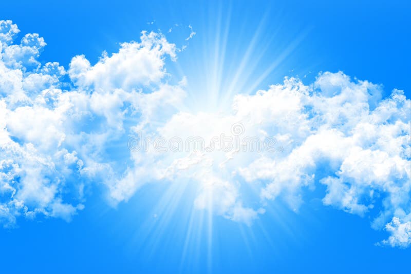 Sky and Clouds with Sun Rays Background 3D Illustration Stock ...