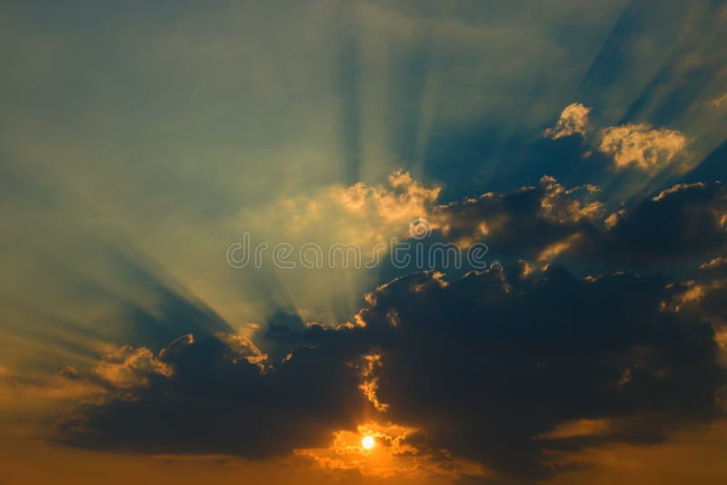 Sky with Clouds and Sun Rays at Sunset Stock Photo - Image of heavenly ...