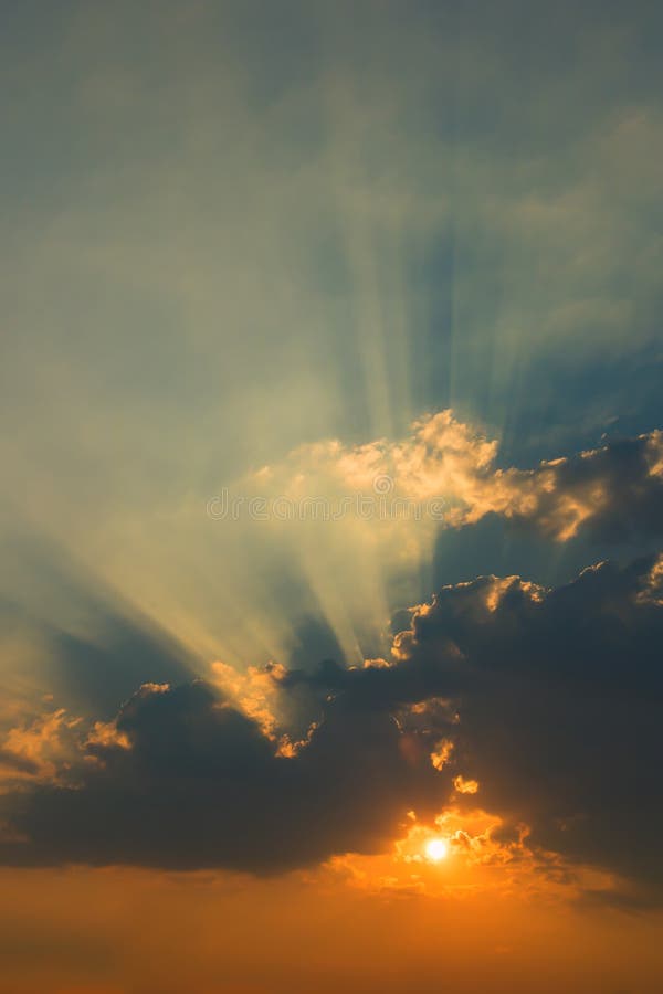 Sky with Clouds and Sun Rays at Sunset Stock Image - Image of ...