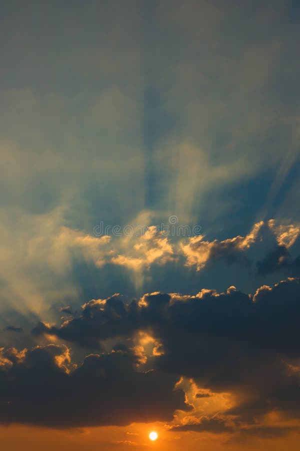 Sky with Clouds and Sun Rays at Sunset Stock Image - Image of summer ...