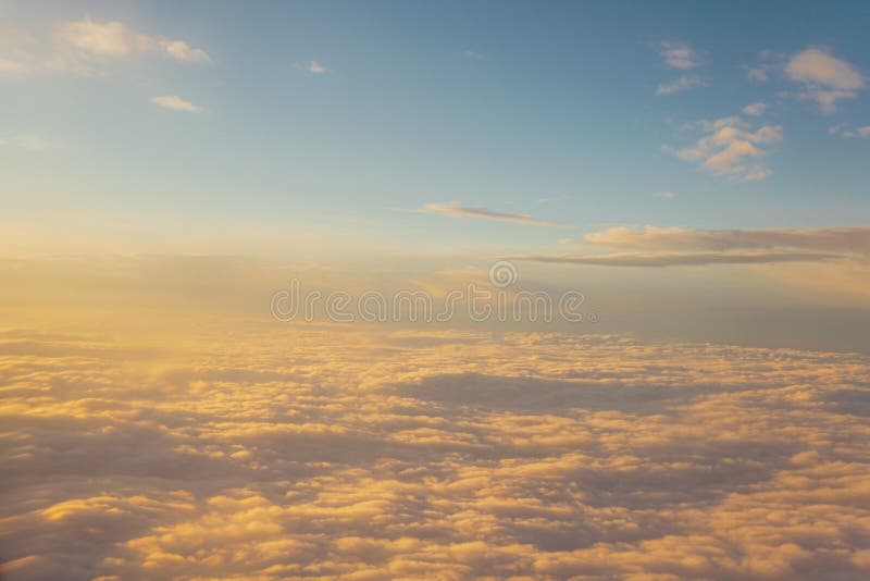 Sky with Clouds at Sunset from Inside the Plane Landscape Stock Image ...