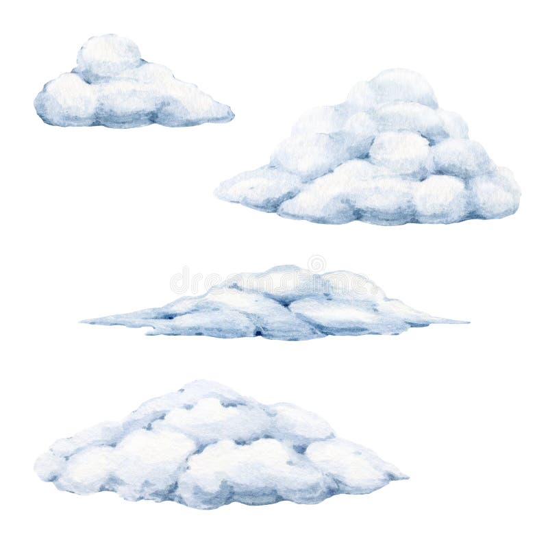 Sky Clouds Watercolor Illustration Set. Hand Drawn Fluffy Cloud Element ... Sky Clouds Watercolor Illustration Set. Hand Drawn Fluffy Cloud Element ...