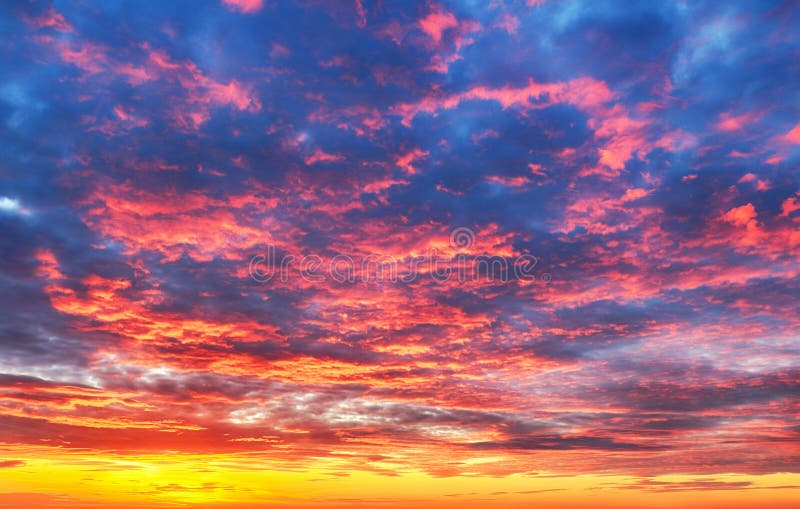 Sky at Color Sunset with Orange Red Clouds Stock Image - Image of ...