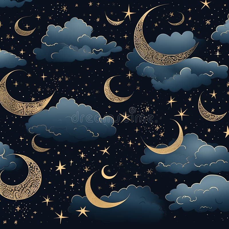 Sky Crescent Moon Background, Design Seamless Pattern, for Nursery ...