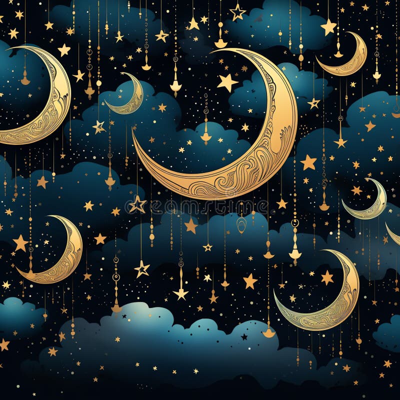 Sky Crescent Moon Background, Design Seamless Pattern, for Nursery ...