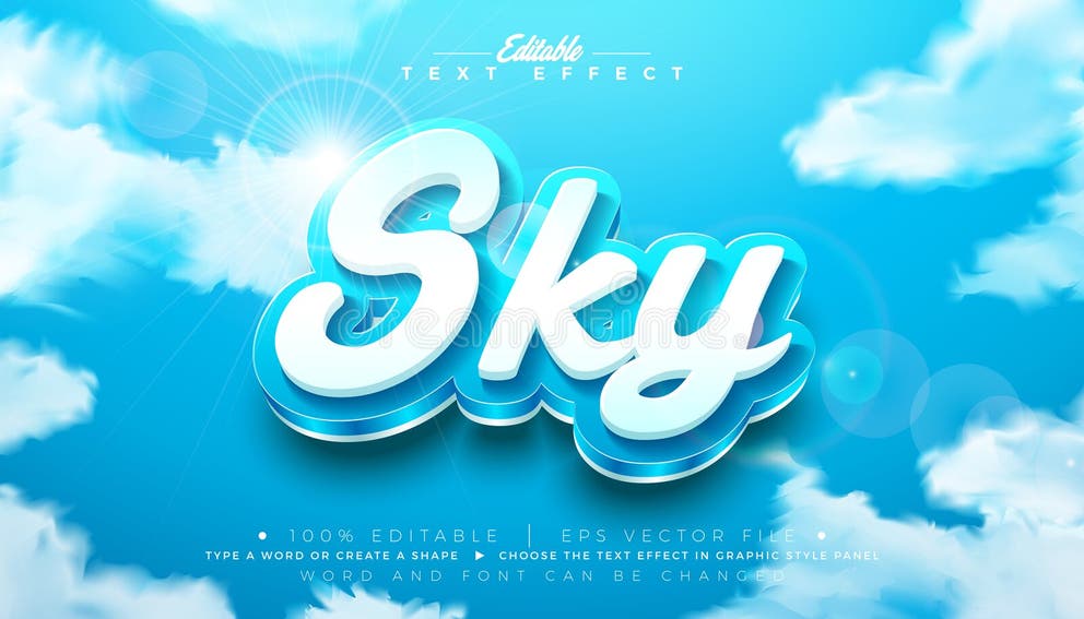 Sky 3D Text Effect Design Editable Vector Graphic Style with Shiny Blue ...
