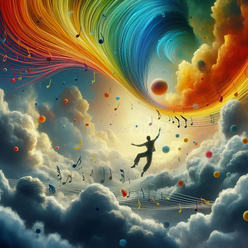 Sky Dance a Surreal Image of a Man Dancing among Clouds in the S Stock Illustration ...