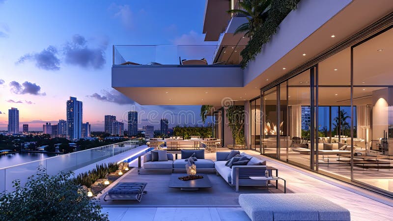 Sky Deck Terrace Interior Concept Stock Illustration - Illustration of ...