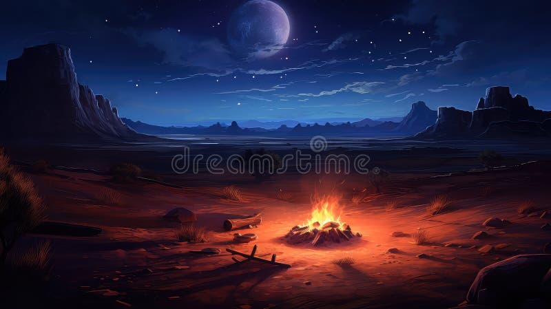 Sky desert night campfire stock illustration. Illustration of travel ...