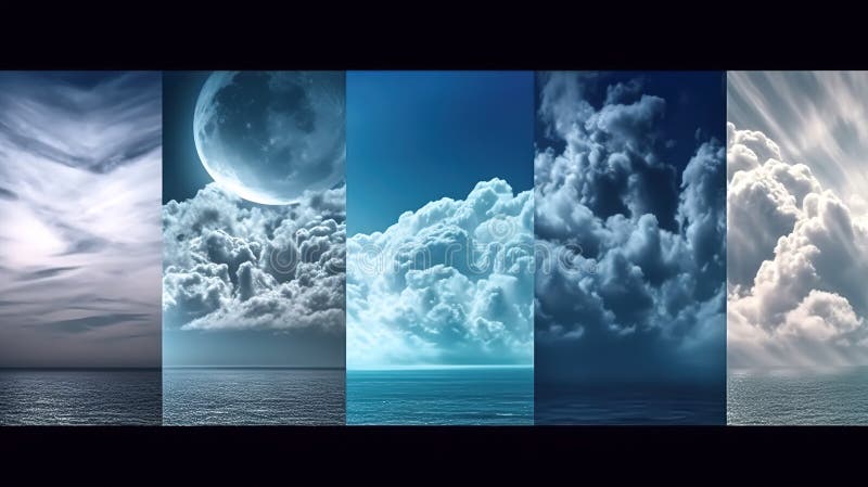 A Sky in Different Weather, Collage, Generative AI. Stock Photo - Image ...