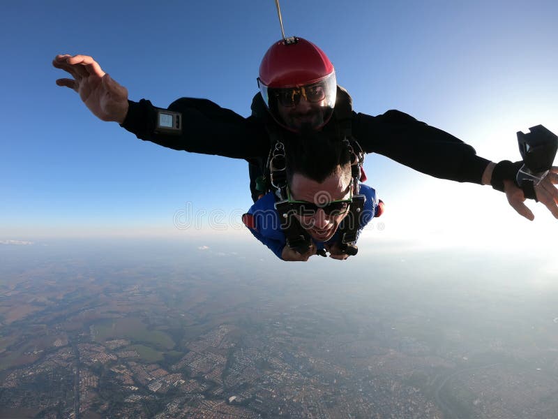 Sky Dive Tandem Friends at the Sunset Stock Image - Image of flying ...