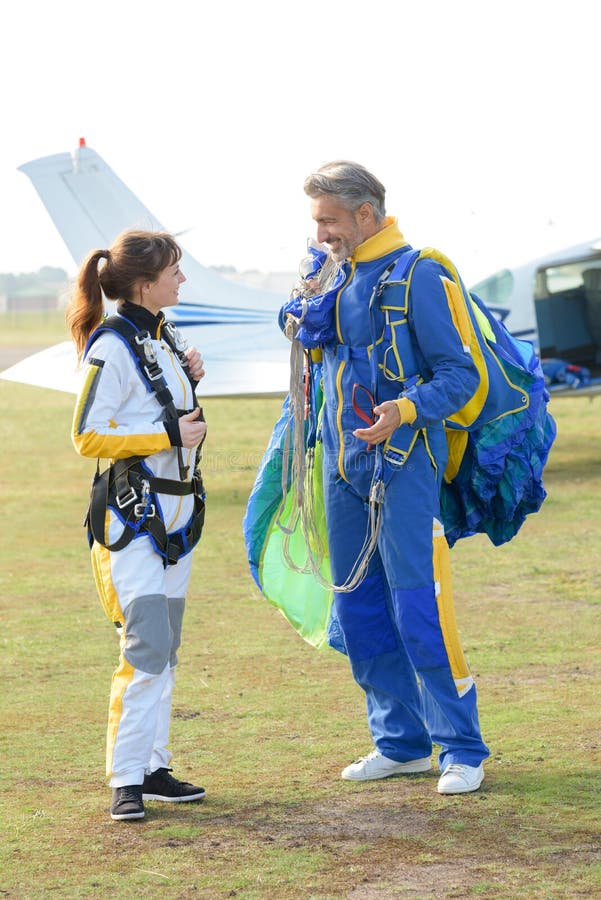 Sky Diving Tandem Getting Ready To Jump from Plane Stock Photo - Image ...
