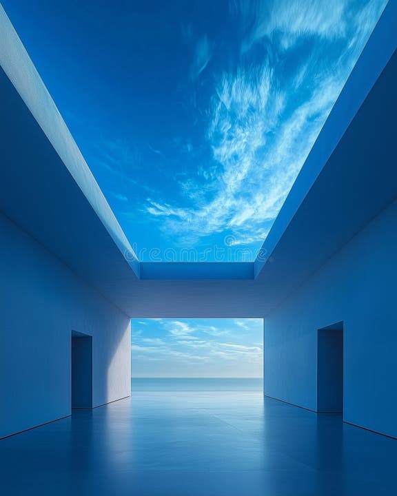Sky-facing Ceiling Cutout in White Chamber with Soft Natural Light ...