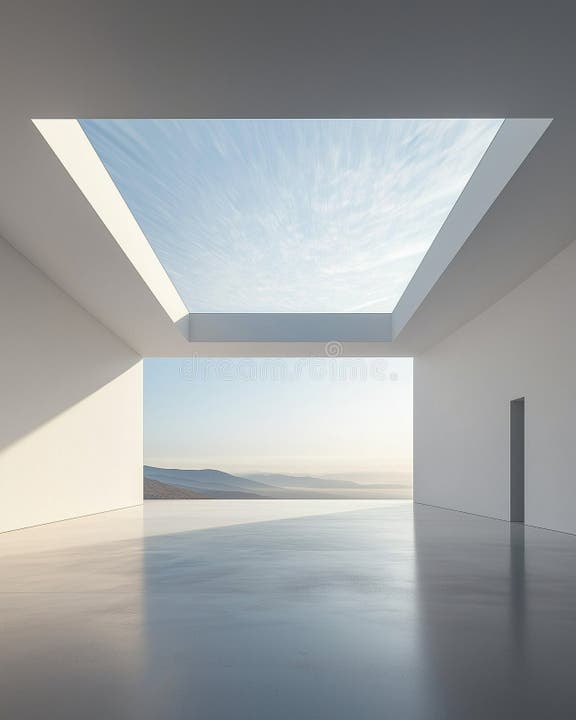 Sky-facing Ceiling Cutout in White Chamber with Soft Natural Light ...