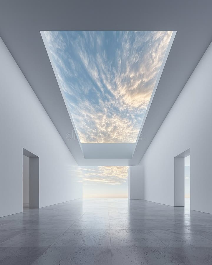 Sky-facing Ceiling Cutout in White Chamber with Soft Natural Light ...