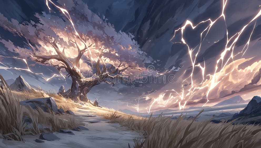 The Sky Features a Storm, a Psychedelic Tornado, and Lightning, with a ...