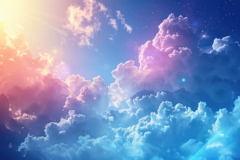 The Sky is Filled with Fluffy White Clouds, and the Colors are a Mix of ...