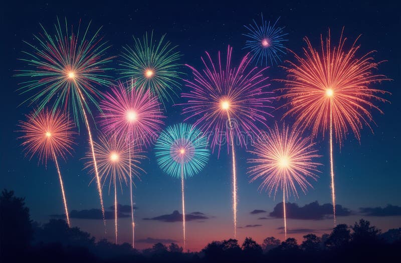 A Sky Full of Fireworks at 3-12-2024 Stock Illustration - Illustration ...