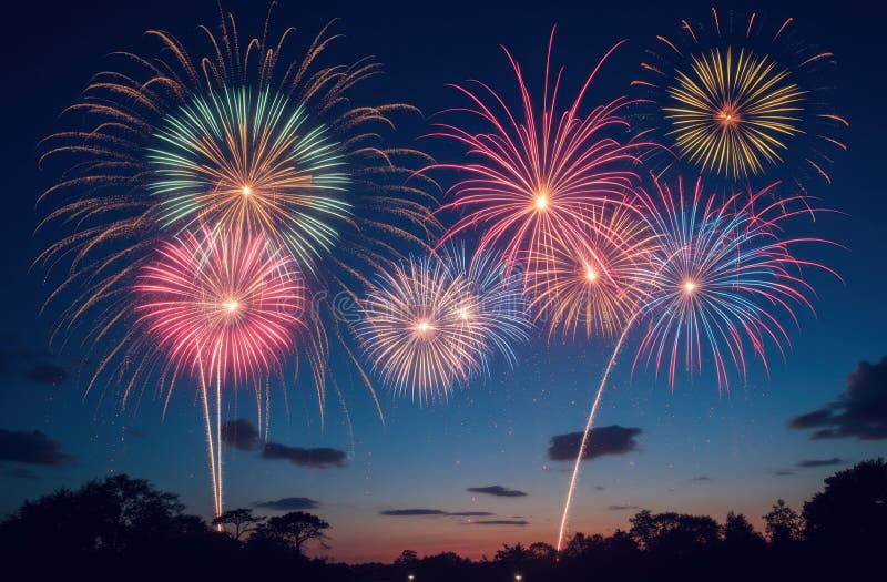 A Sky Full of Fireworks at 3-12-2024 Stock Illustration - Illustration ...